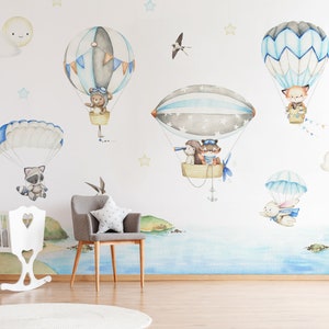 Watercolor Wallpaper, Animals, Parachute and Hot Air Balloon, Kids ...