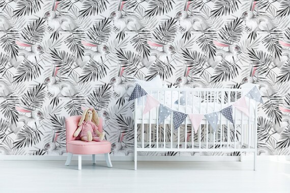 White Rabbits Nursery Wallpaper Watercolor Hand Painted Wall | Etsy