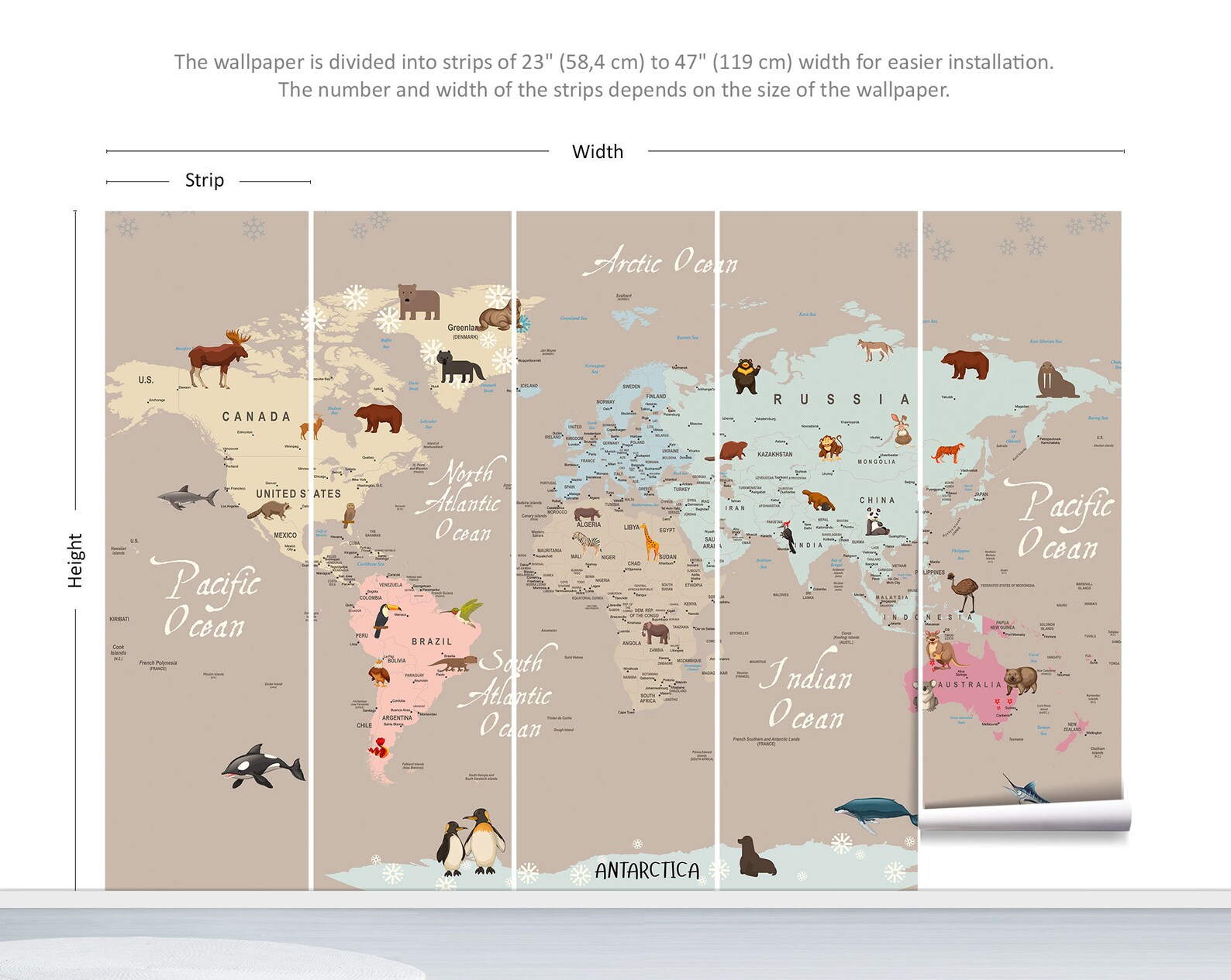 Kids World Map Wall Mural Map of the World Wallpaper Nursery - Etsy