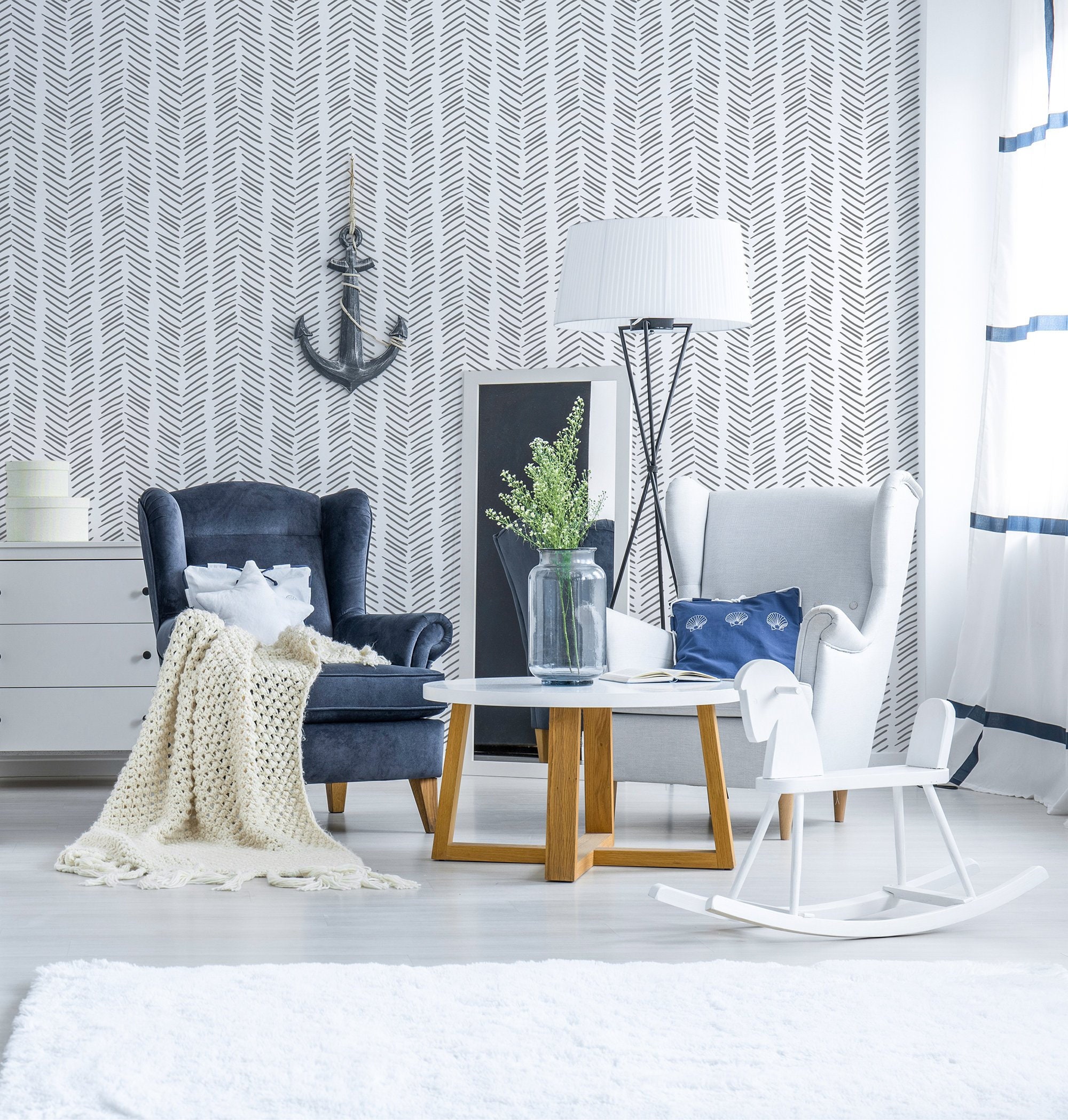 Grey Chevron Wallpaper Self Adhesive Wall Mural Scandinavian | Etsy