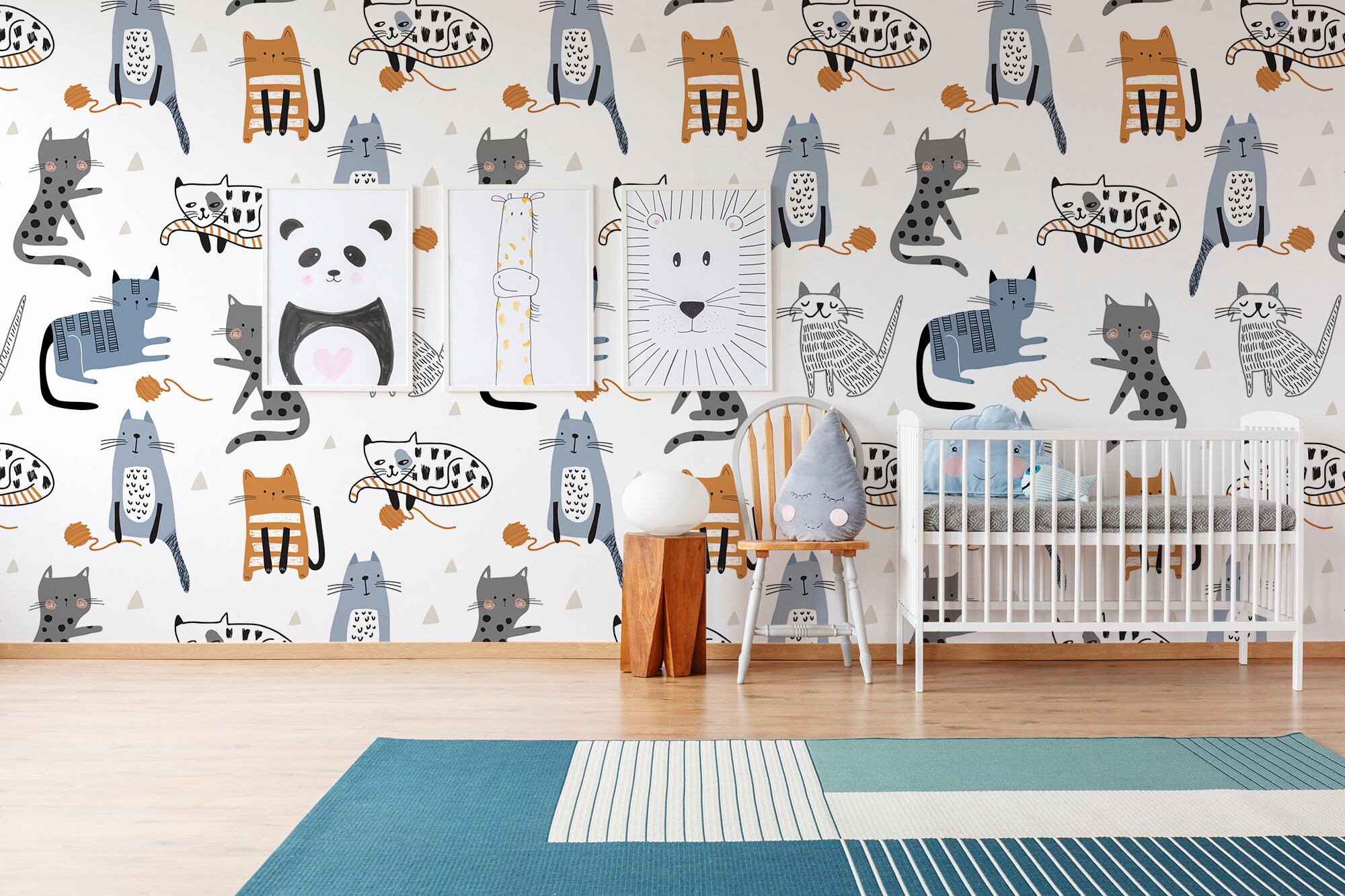 Cat Wallpaper, Kids Nursery Wallpaper, Temporary Removable Wallpaper ...