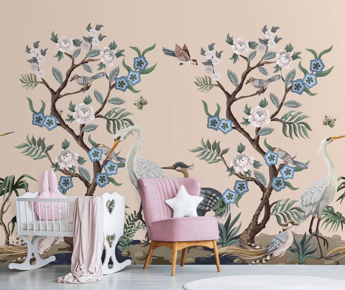 Kids Wallpaper With Floral Garden, Peel and Stick, Kids Wall Mural ...