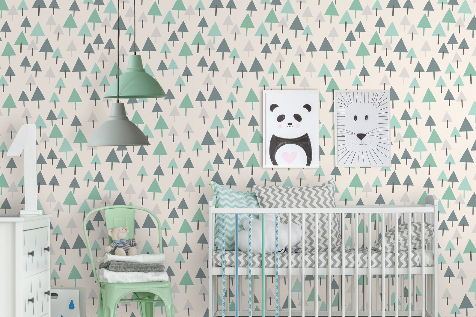 Geometric Trees Wallpaper Nursery Wall Mural in Scandinavian - Etsy