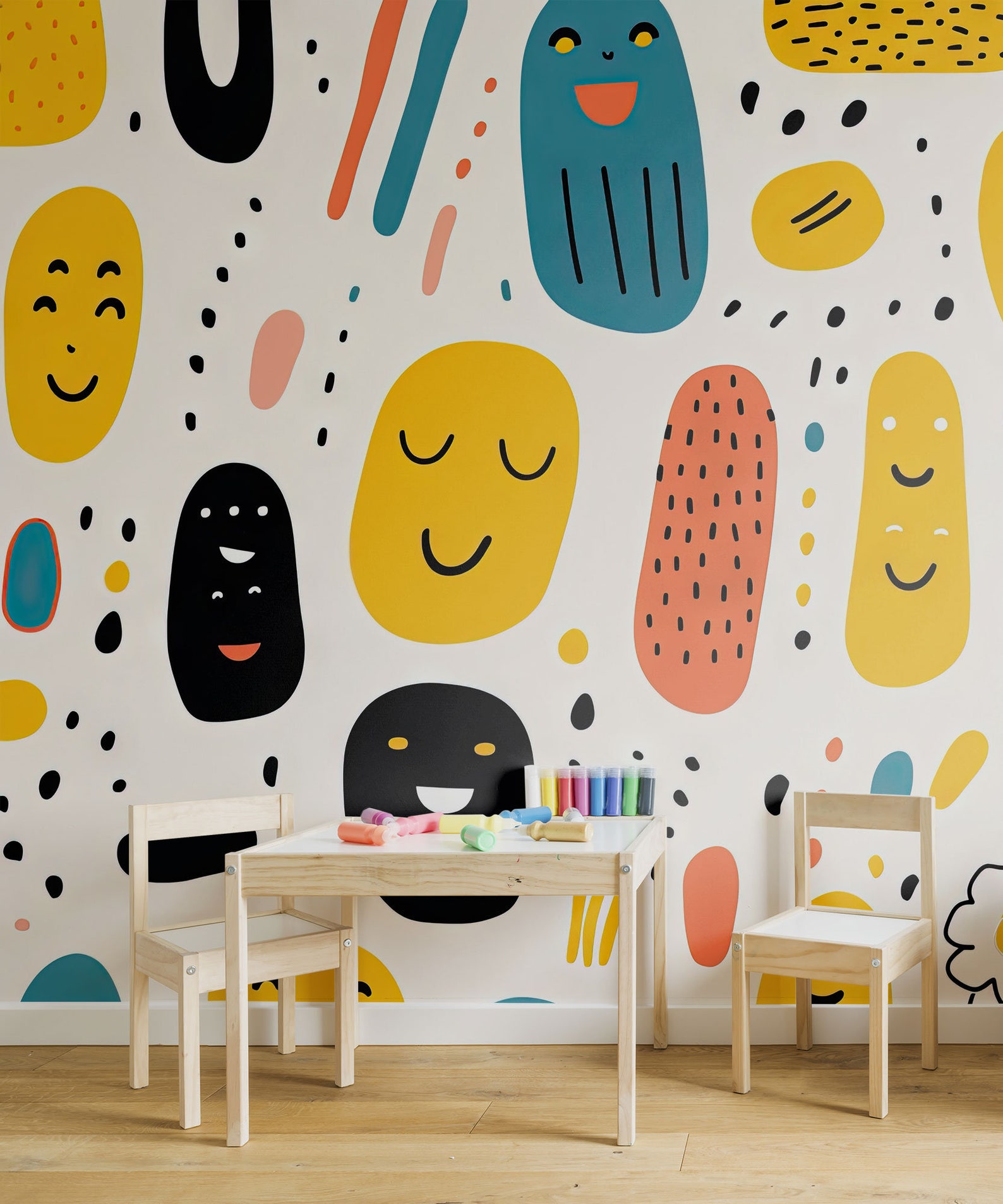 Abstract Wall Mural, Kids Wallpaper, Happy Faces, Nursery Wall Print ...