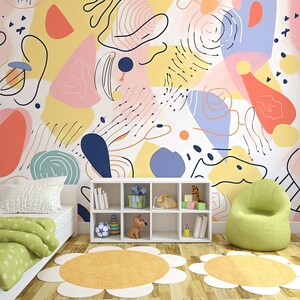 Kids Wallpaper, Abstract Shapes Wall Mural, Colorful Mural, Nursery ...