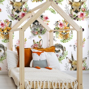 Baby Animals Wallpaper, Kids Nursery Wallpaper, Removable Woodland ...