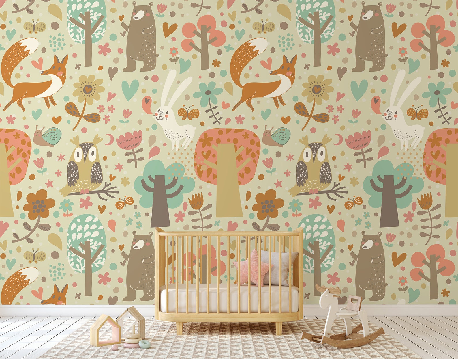 Woodland Animals Removable Wallpaper Pattern With Forest - Etsy
