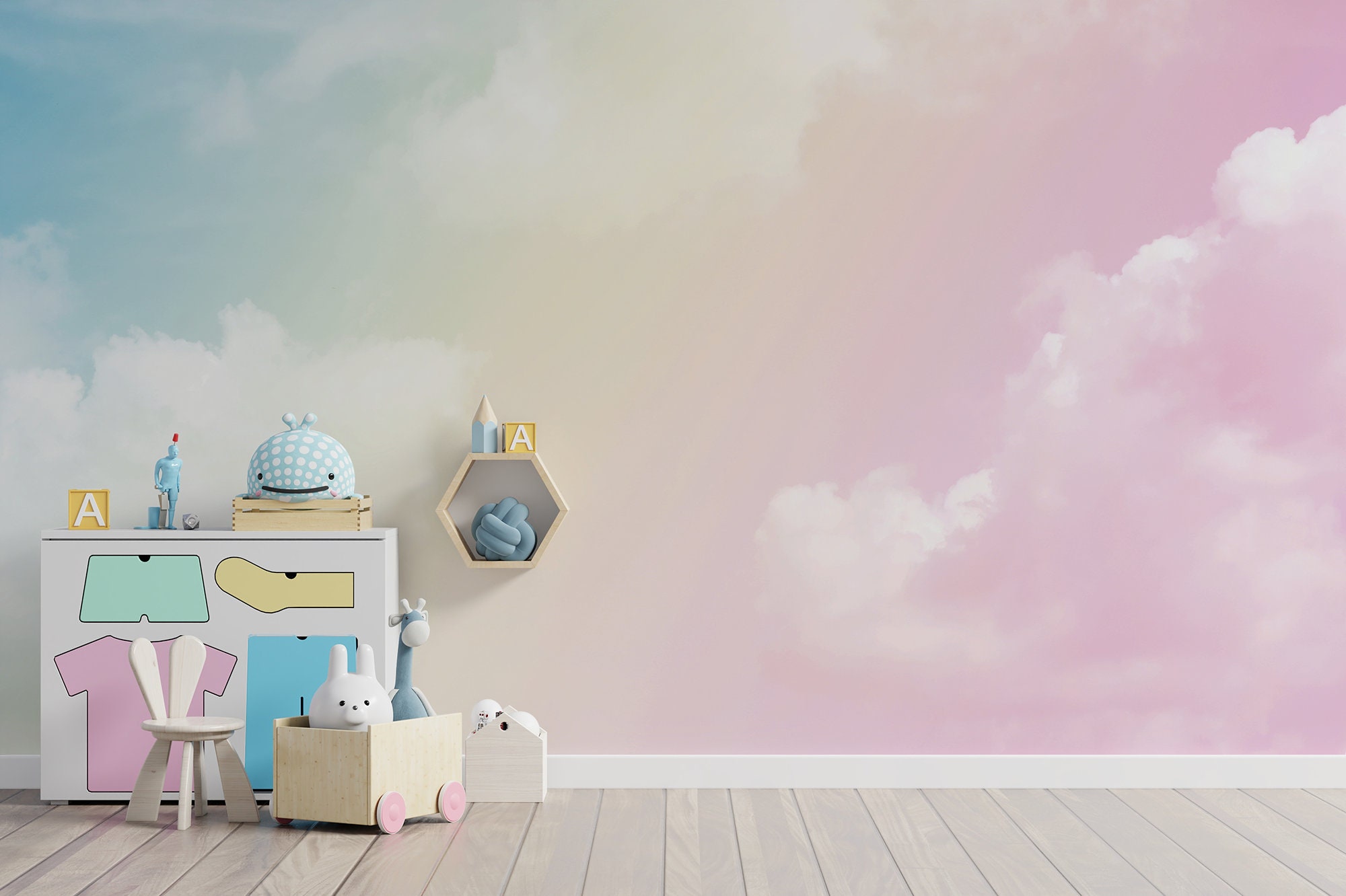 Pastel clouds kids wallpaper kids room wall mural pink sky | Etsy