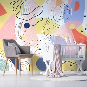 Kids Wallpaper, Abstract Shapes Wall Mural, Colorful Mural, Nursery ...