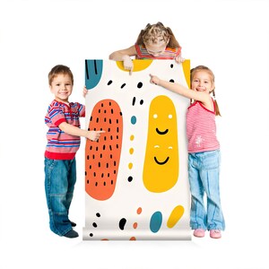 Abstract Wall Mural, Kids Wallpaper, Happy Faces, Nursery Wall Print ...