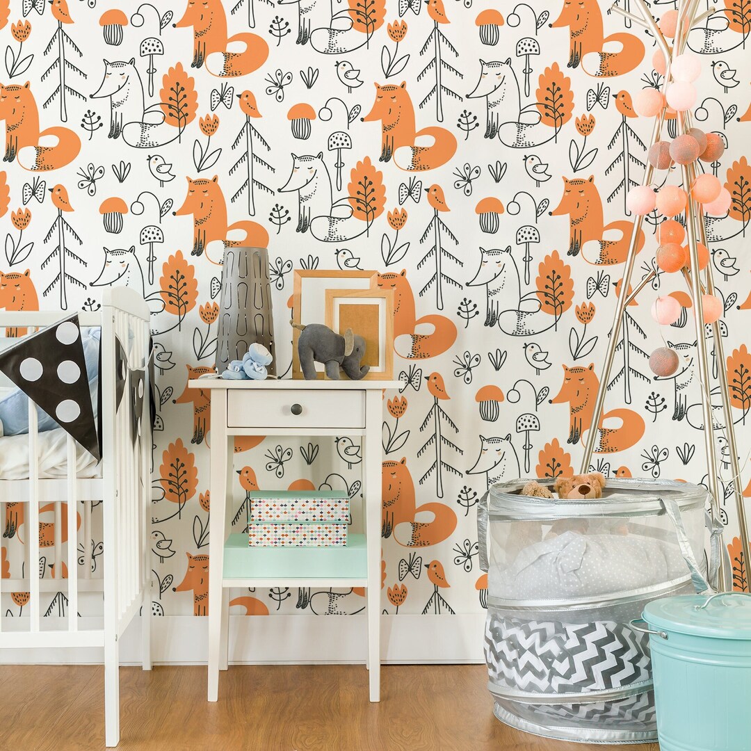 Fox Wallpaper, Nursery Kids Wallpaper, Animal Wall Mural, Wall Print ...