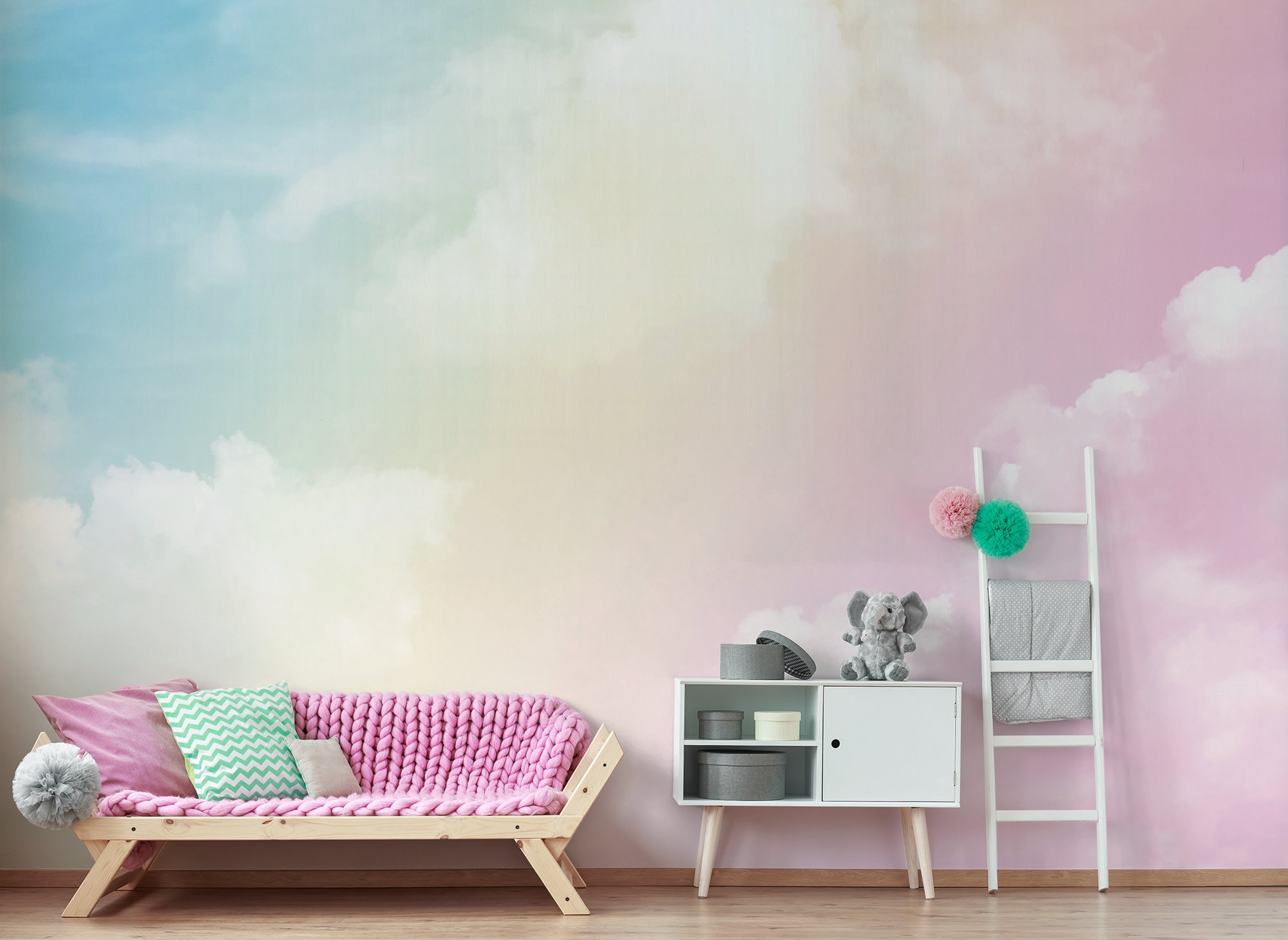 Pastel Clouds Kids Wallpaper Kids Room Wall Mural Pink Sky - Etsy UK