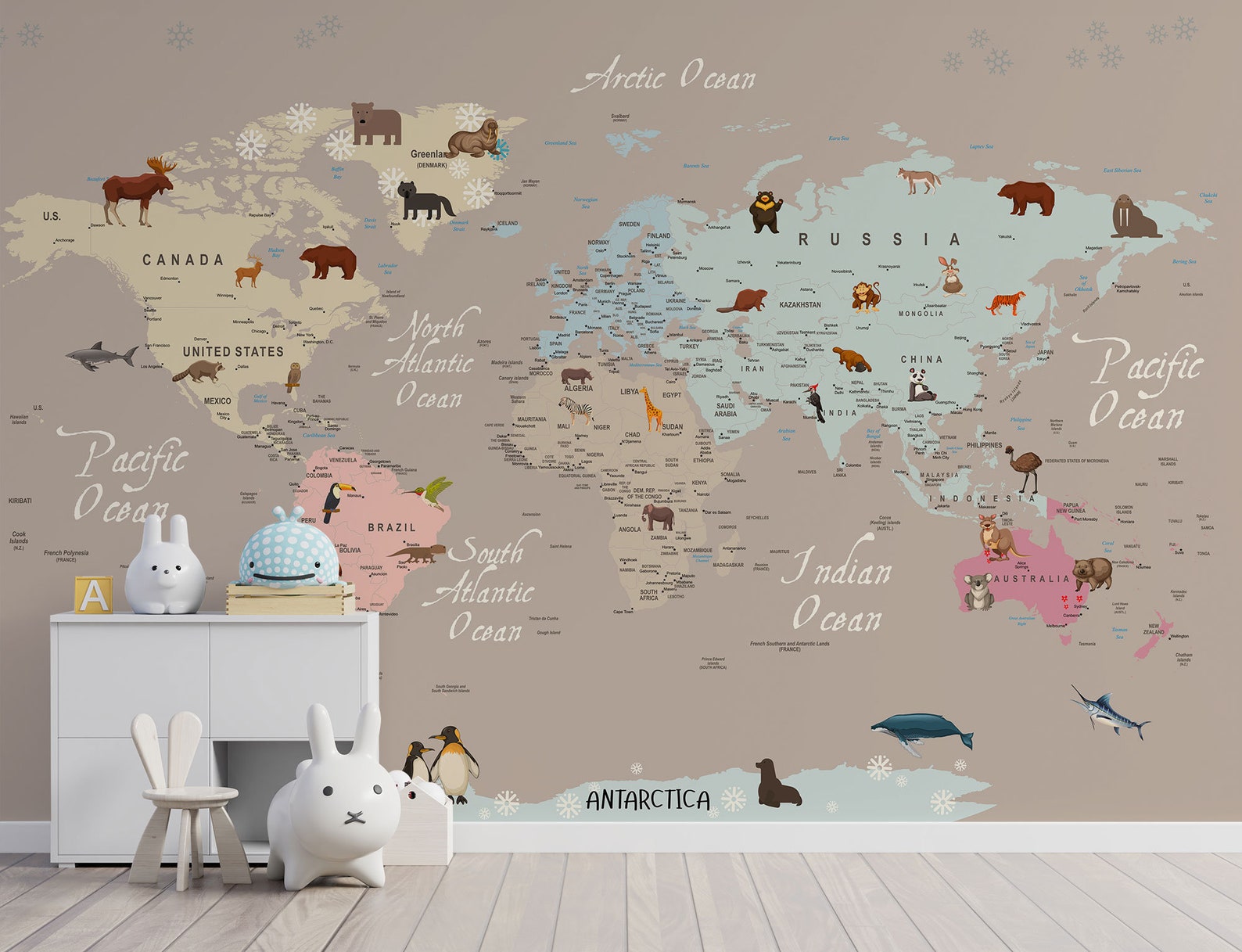 Kids World Map Wall Mural Map of the World Wallpaper Nursery - Etsy