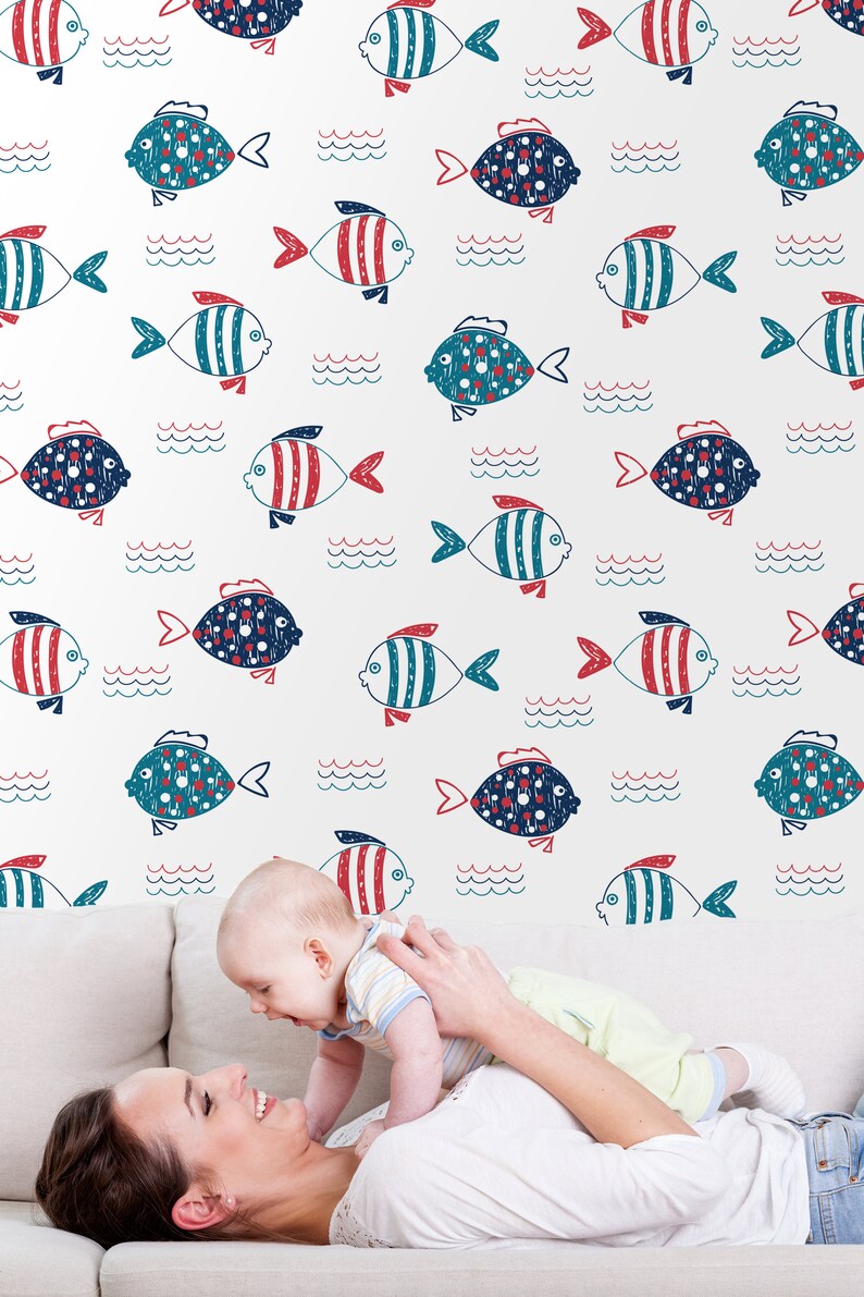 Kids Wallpaper With Fish Peel and Stick Nursery Wallpaper - Etsy