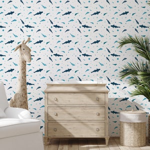 Blue Fish Wallpaper, Underwater Animals Wallpaper, Sea, Nursery Wall ...