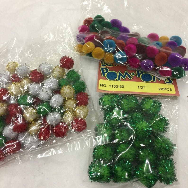 Small Pom Poms, Assorted Glittery and Velvet Looking Assorted Colors ...