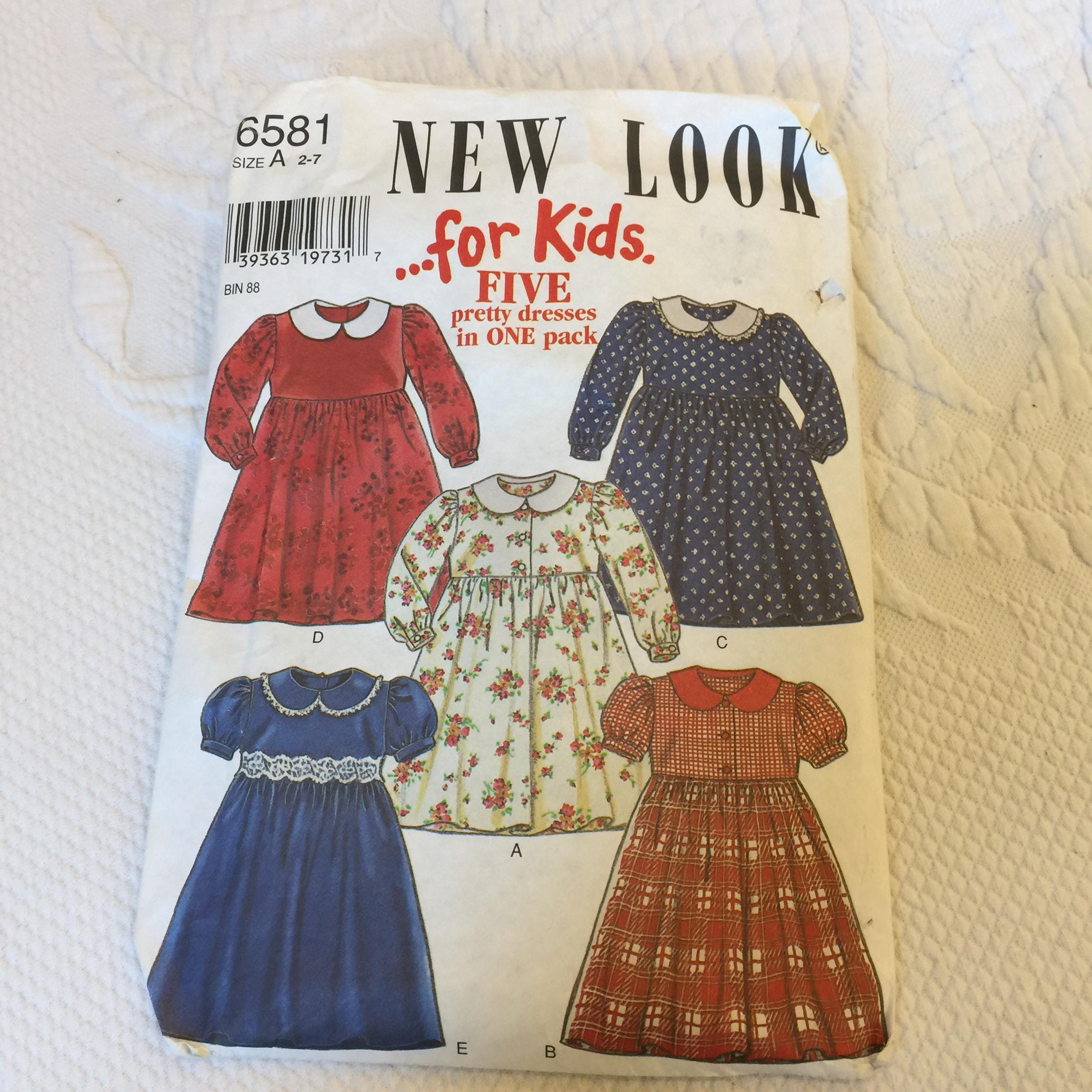 Vintage New Look 6581 Girls Dress Pattern Sizes 2-7. Five Pretty ...