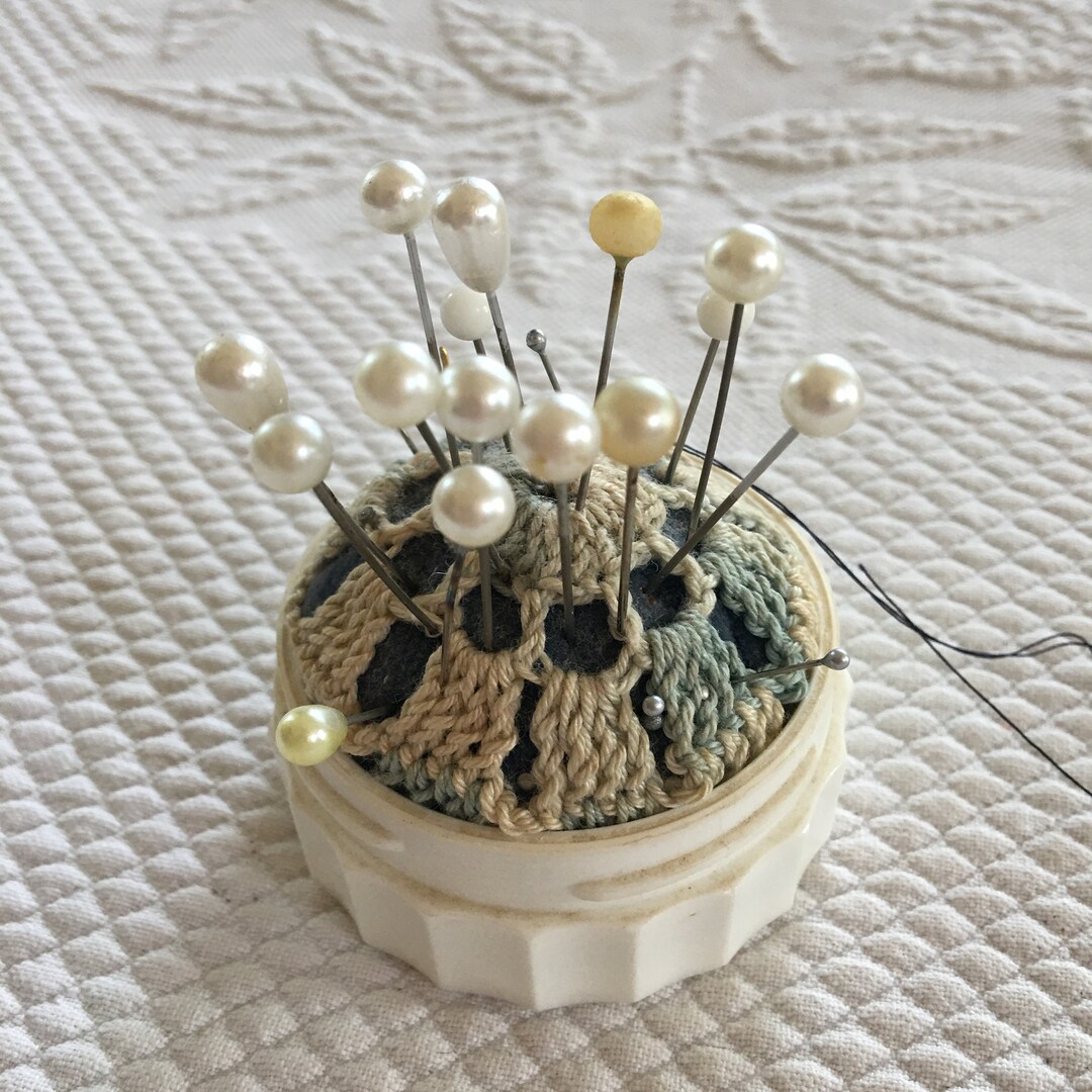 Vintage Homemade Pin Cushion From Old Plastic Lid, With Openwork ...