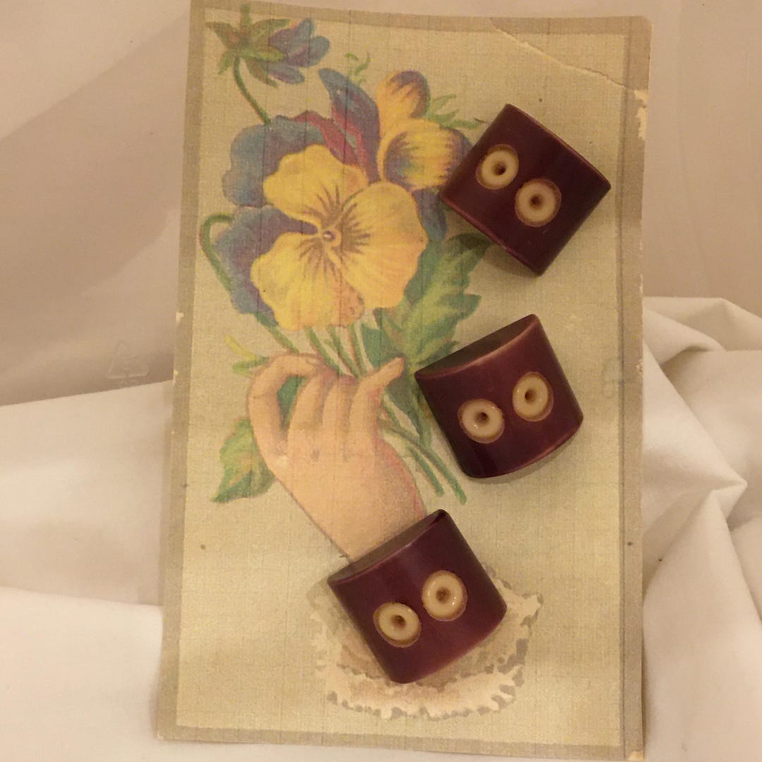 Vintage 3 Art Deco Half Cylinder Buttons in Reddish Brown With Cream ...