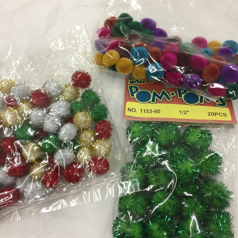 Small Pom Poms, Assorted Glittery and Velvet Looking Assorted Colors ...