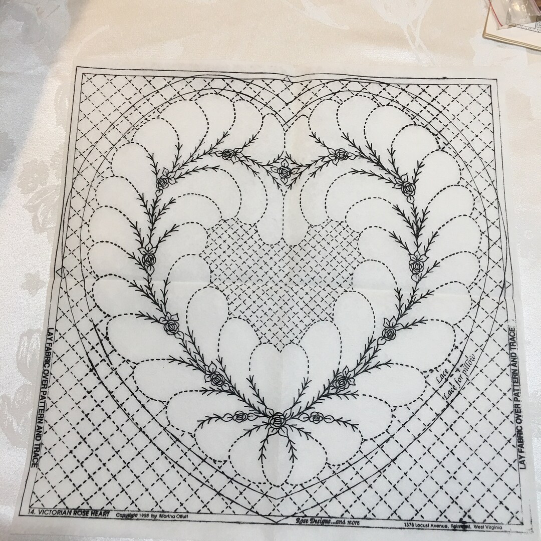 1988 Victorian Rose Heart Quilting Pattern. Lay Fabric Over Pattern and ...