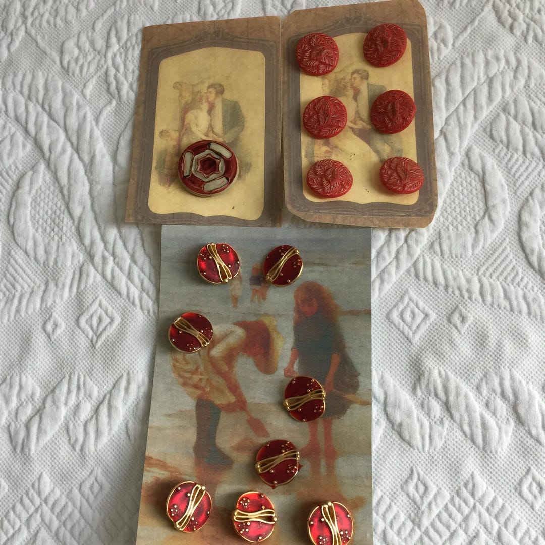 Vintage Red Buttons. Red & Gold Metal Cloisonne Style Buttons. or ...