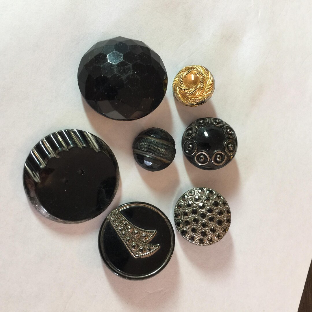 Antique Jet Black Glass Buttons: Victorian, Edwardian, Art Deco (set of ...