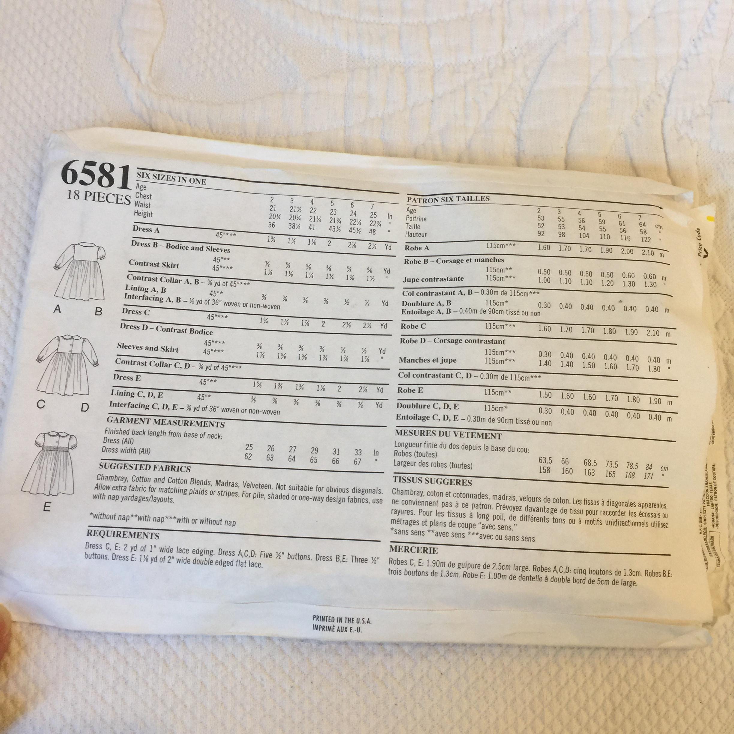 Vintage New Look 6581 Girls Dress Pattern Sizes 2-7. Five Pretty ...