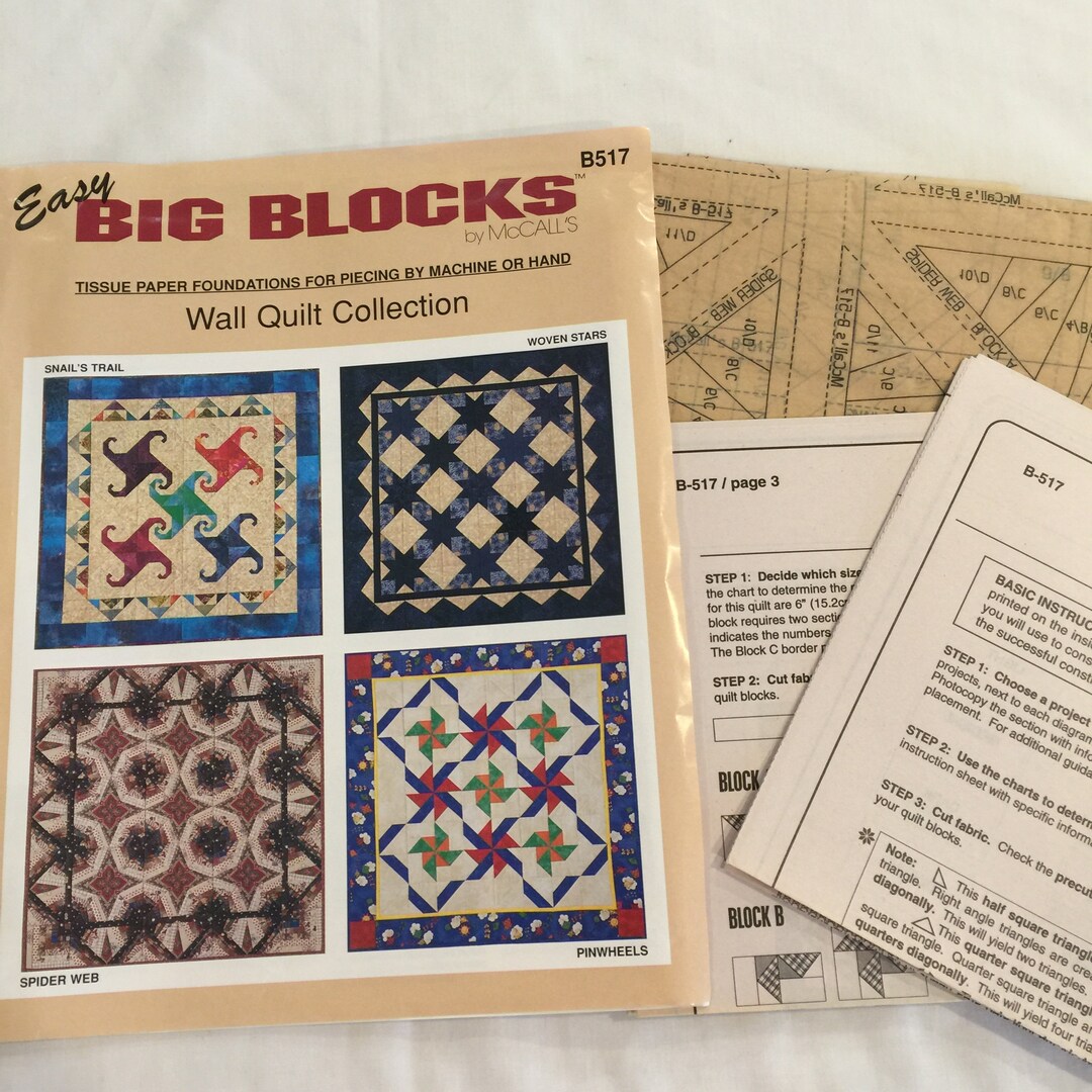 1997 Mccall's Easy Big Blocks Wall Quilt Collection B517. Tissue Paper ...
