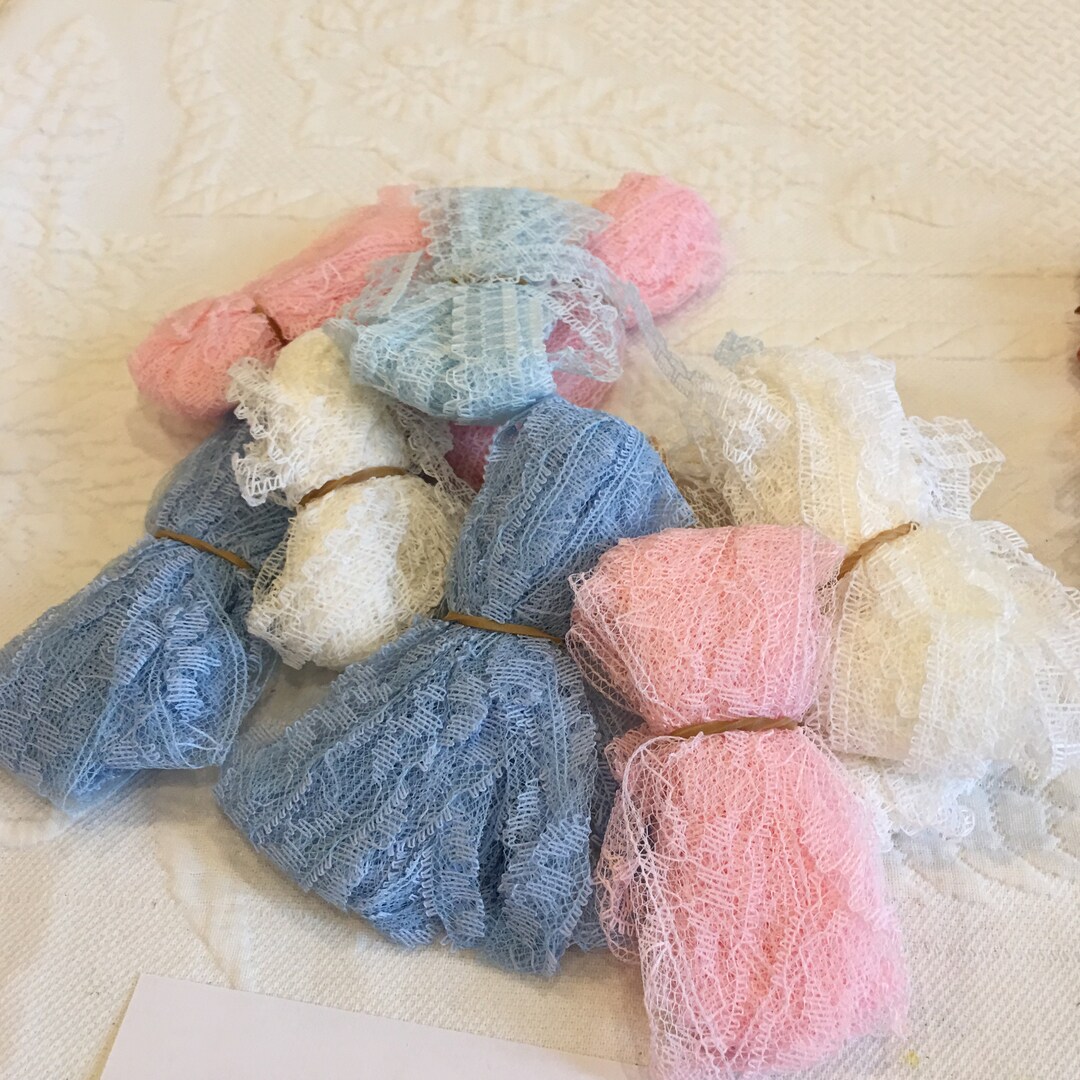 Vintage Sheer Net Lace in Pink, White and Blue. 5+ Yard Lengths. White ...