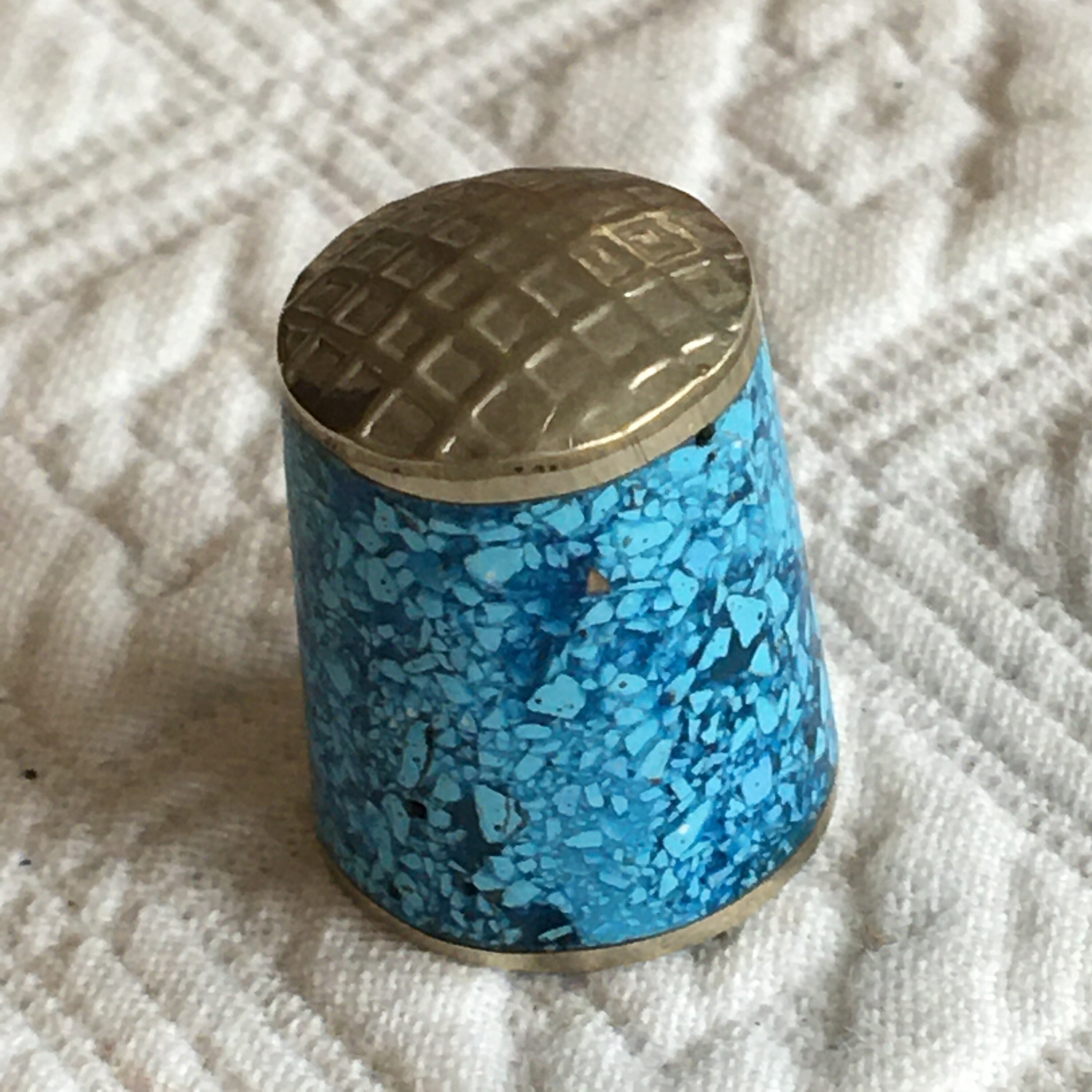 Vintage Enamel Thimble. Blue Marbleized Enamel Decorated Thimble ...