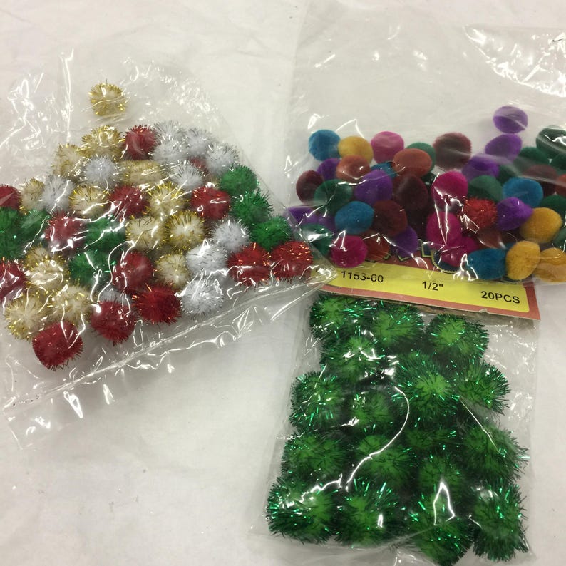 Small Pom Poms, Assorted Glittery and Velvet Looking Assorted Colors ...