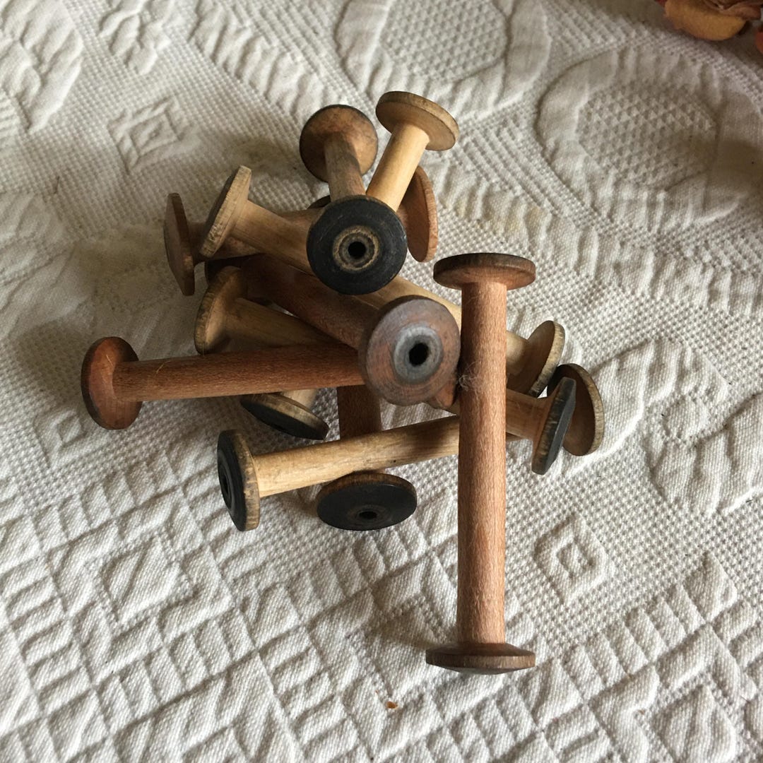 Vintage 10 Small Long Wooden Thread Bobbins From Spindles of French ...