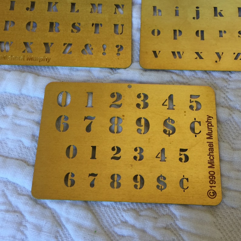 Vintage 1990 Brass Letters and Numbers Stencils. Michael Murphy Solid ...