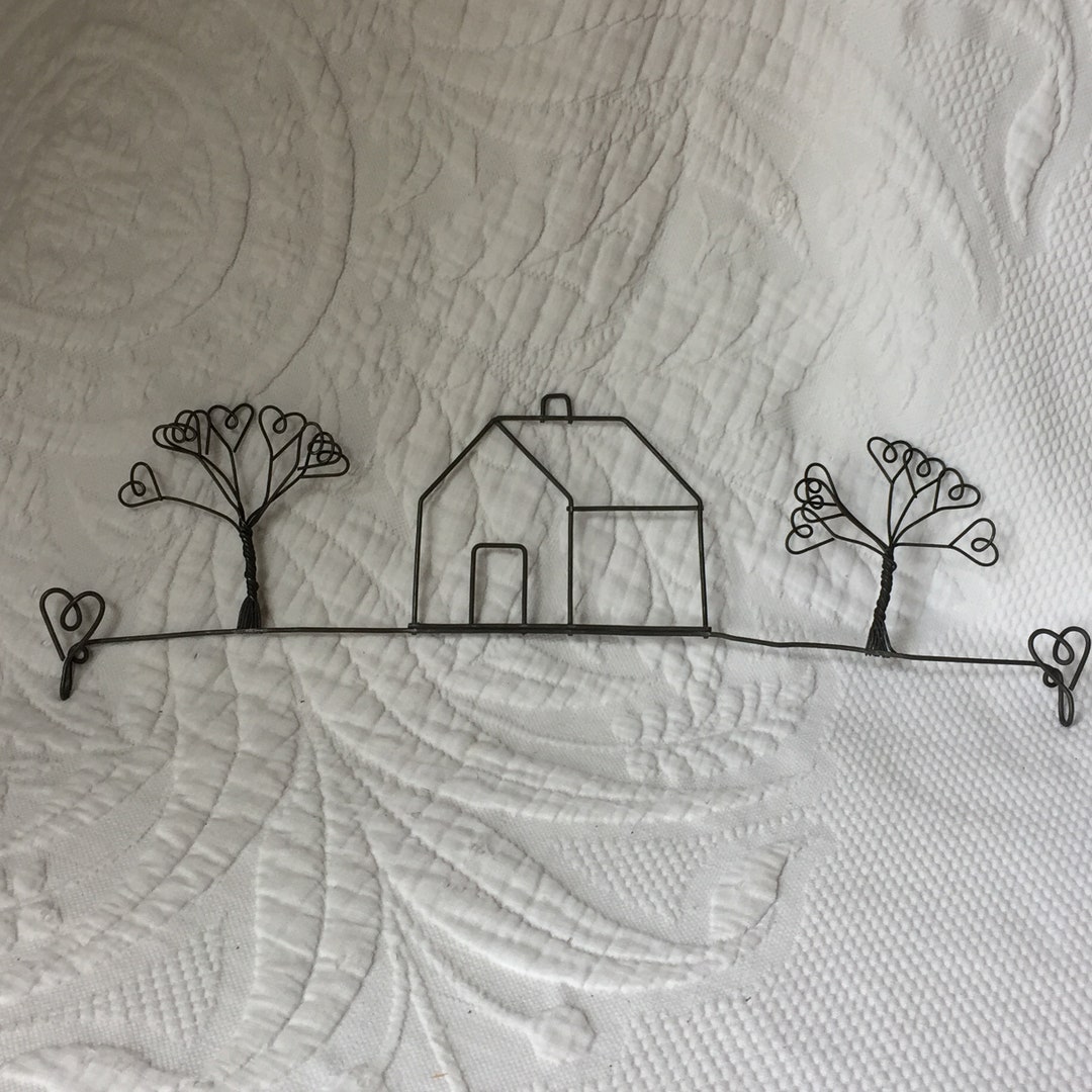 Wire House and Trees Dowel Holder Small Quilt Hanger. Decorative Wall ...