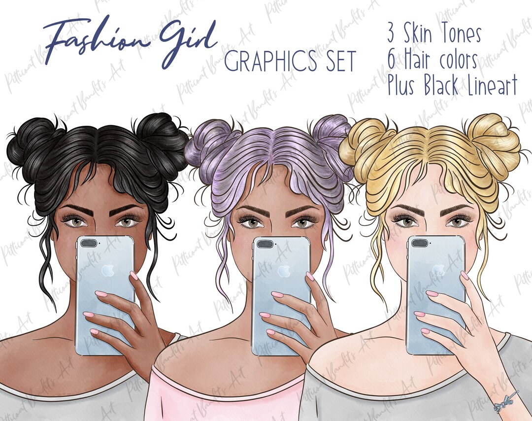 Fashion Girl Clipart / Messy Bun / Planner Girl / Blogger Girl ...