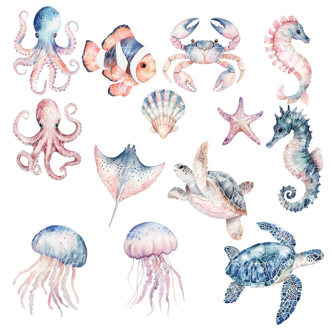 Under the Sea Clipart/ Cute Ocean Animals / Undersea Sealife ...