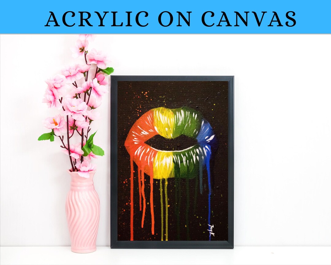 Pop Art Lip Drip Painting Acrylic Real Painting on Canvas Colourful ...