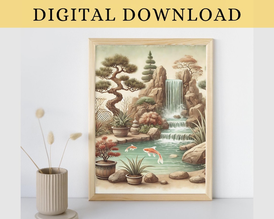 Zen Garden Waterfall Poster Wall Art Spiritual Printable Poster Nature ...