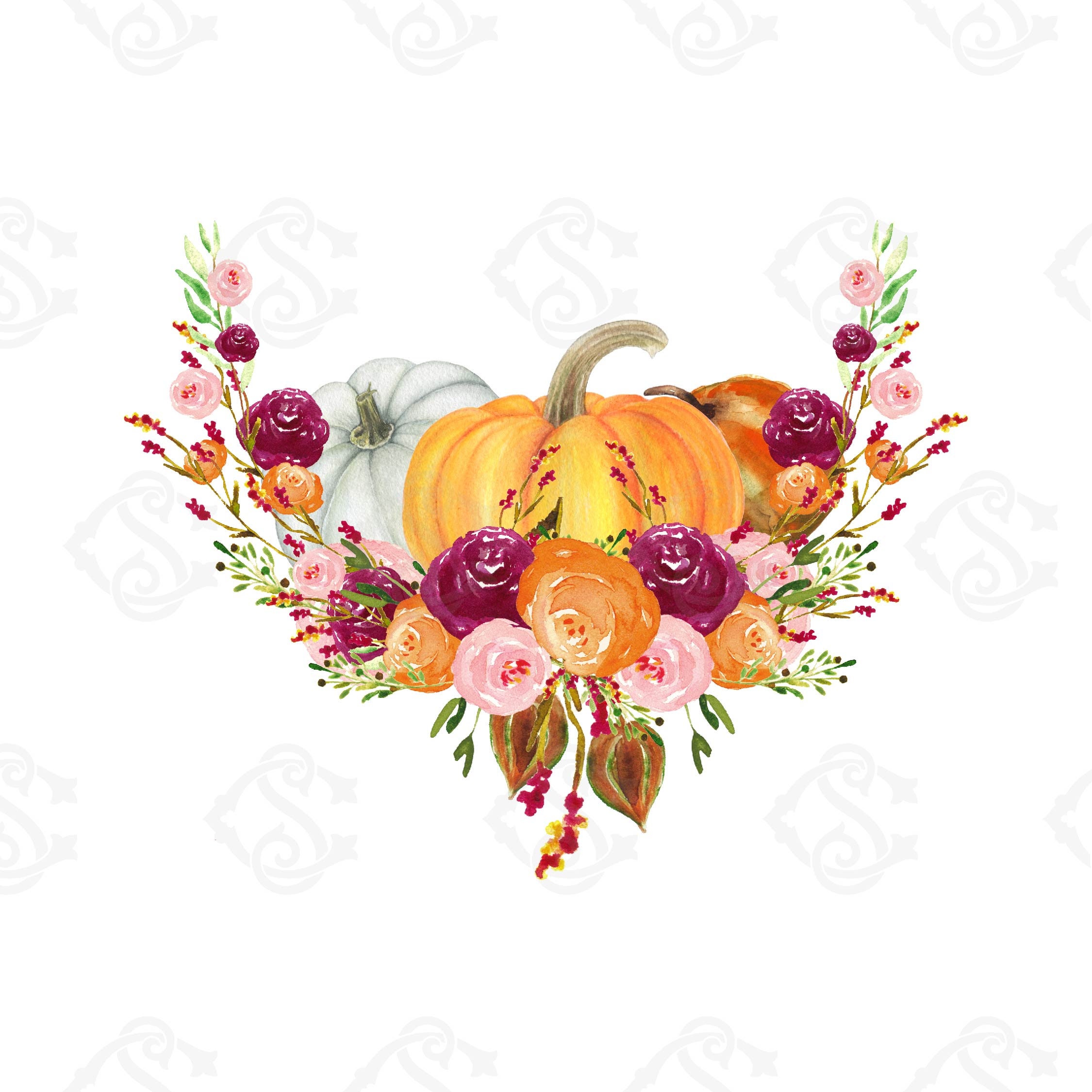 Floral Pumpkin Clip Art Autumn Clip Art Pumpkin Clip Art | Etsy