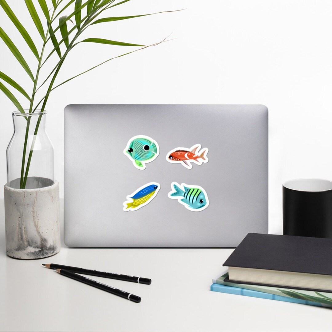 Tropical Fish Stickers, 4 Pack of Original Cartoon Art Fish Stickers ...