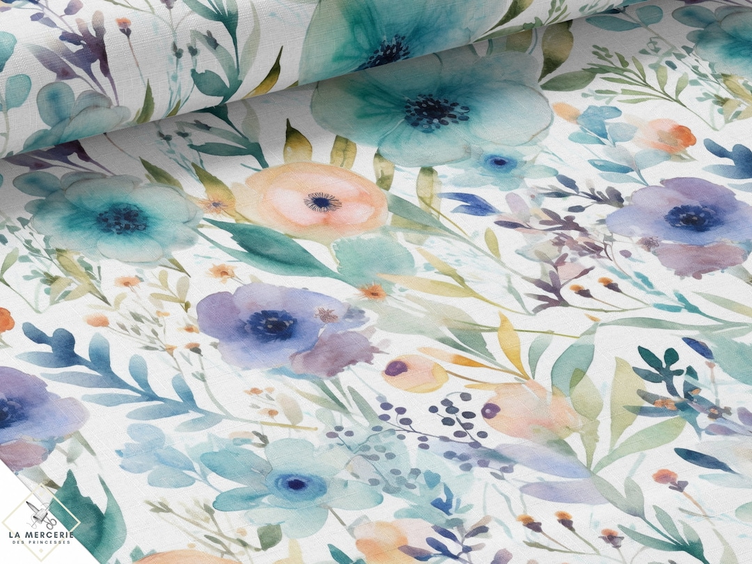 Green Watercolor Flower Fabric 100% Premium Cotton Oeko-tex 132g - Etsy