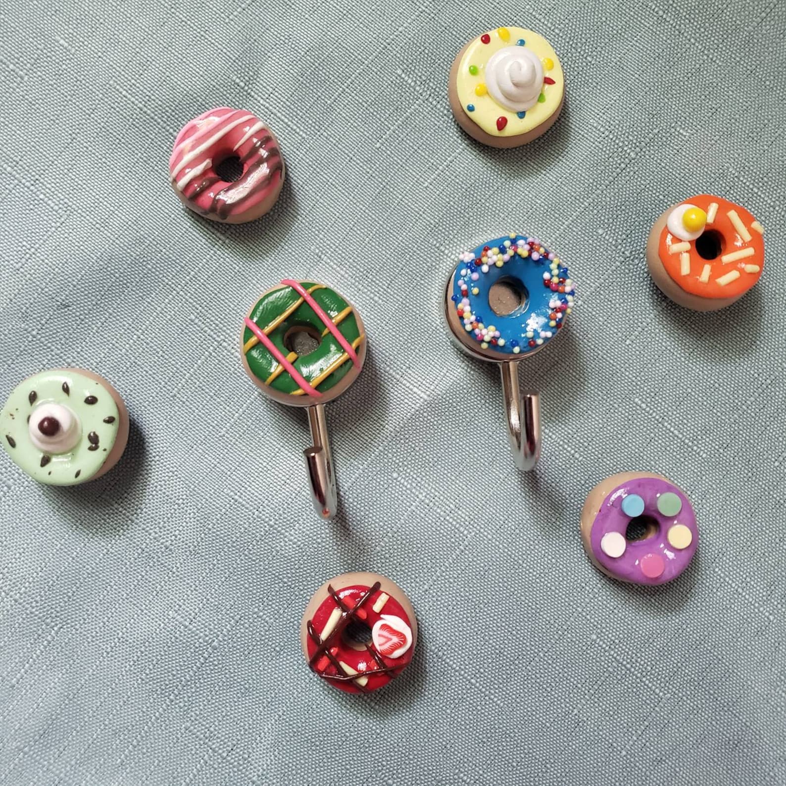 SET OF 2 Donut Doughnut Hook Magnets Random Colors and Styles Mystery ...