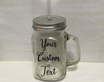Custom Text 16oz Glass Mason Mug Jar. Personalized / | Etsy