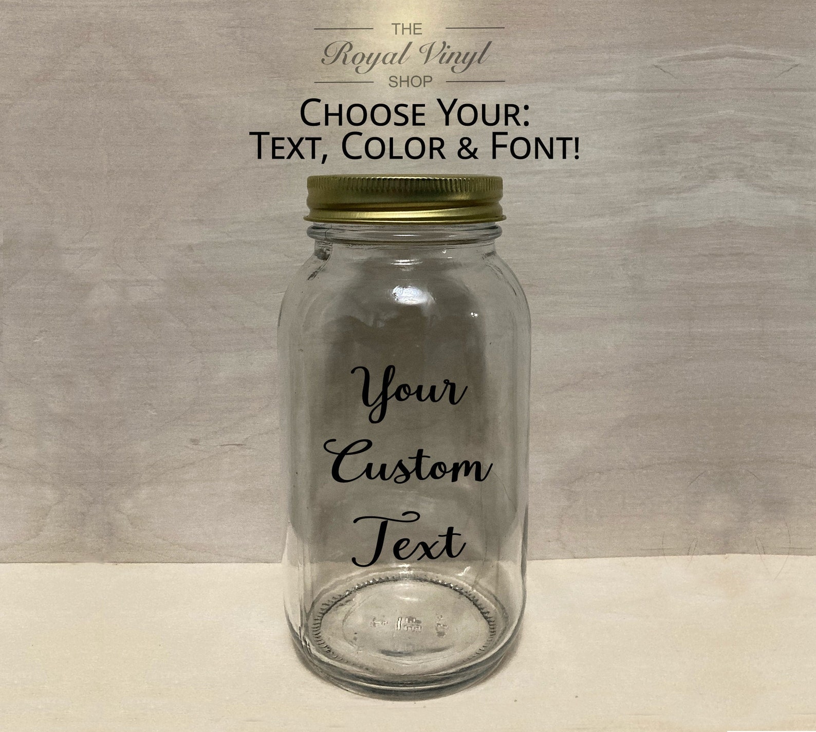 32oz / 1 Quart Custom Text Glass Sealed Mason Jar + Gold Lid ...