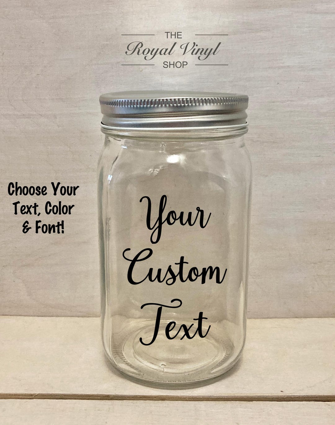 Personalized 1 Quart Custom Text Glass Mason Jar Wide Mouth Lid ...