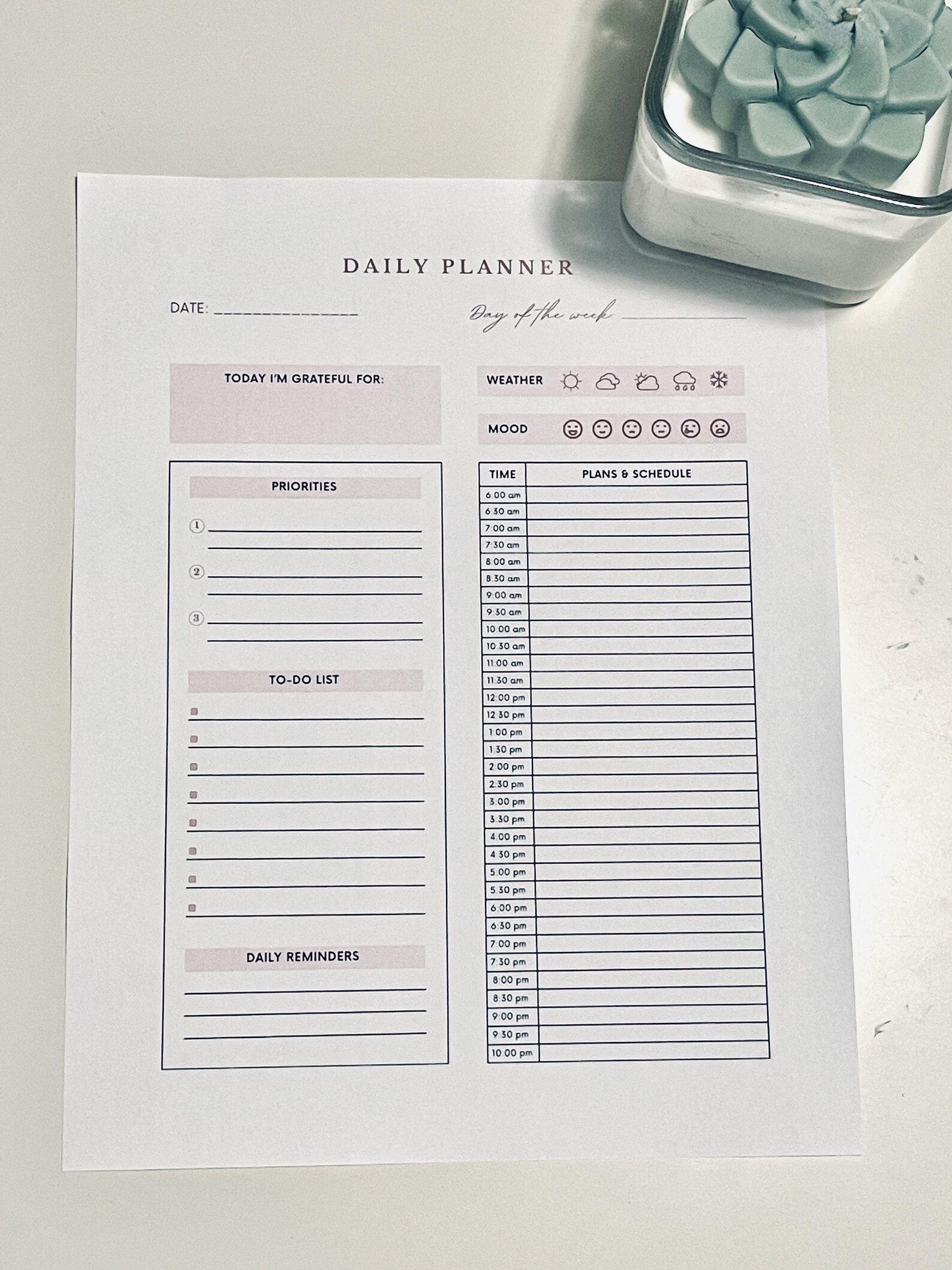 Pink Minimalist Daily Planner Printable: Hourly Schedule (JPG File) - Etsy