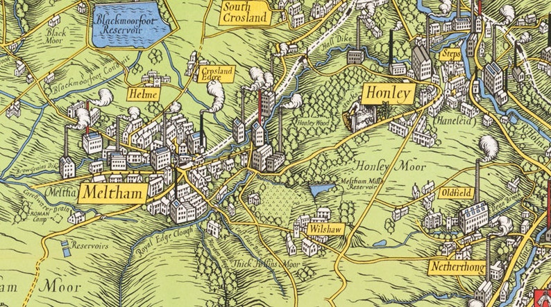 A Vintage Map of the Colne Valley Cloth District Print/poster ...