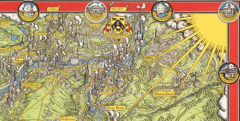 A Vintage Map of the Colne Valley Cloth District Print/poster ...