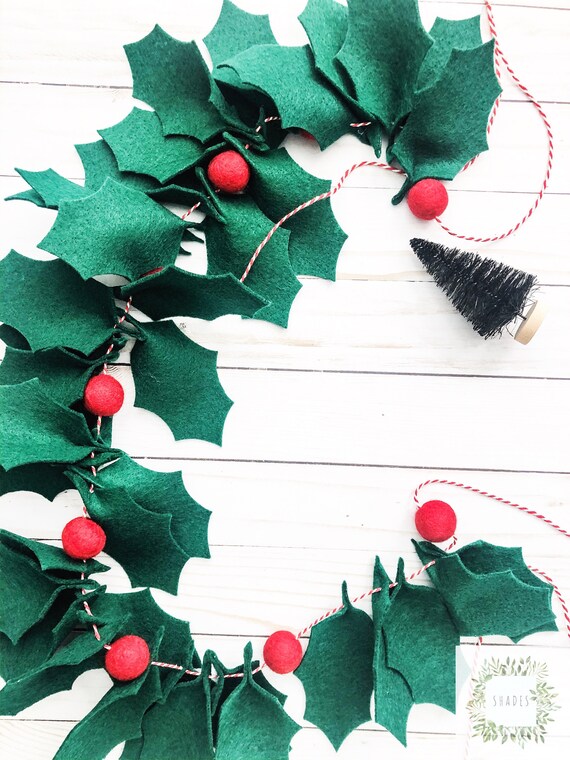 Holly Leaf Strand Garland Rustic Christmas Decor Holiday | Etsy